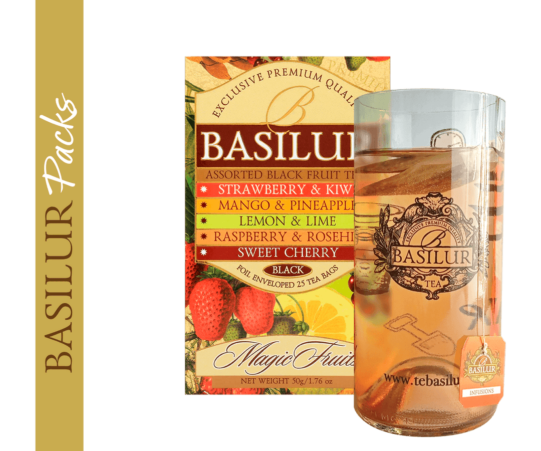 SET Té Frutal en Bolsitas con un Vaso de Vidrio Basilur (PACK03)